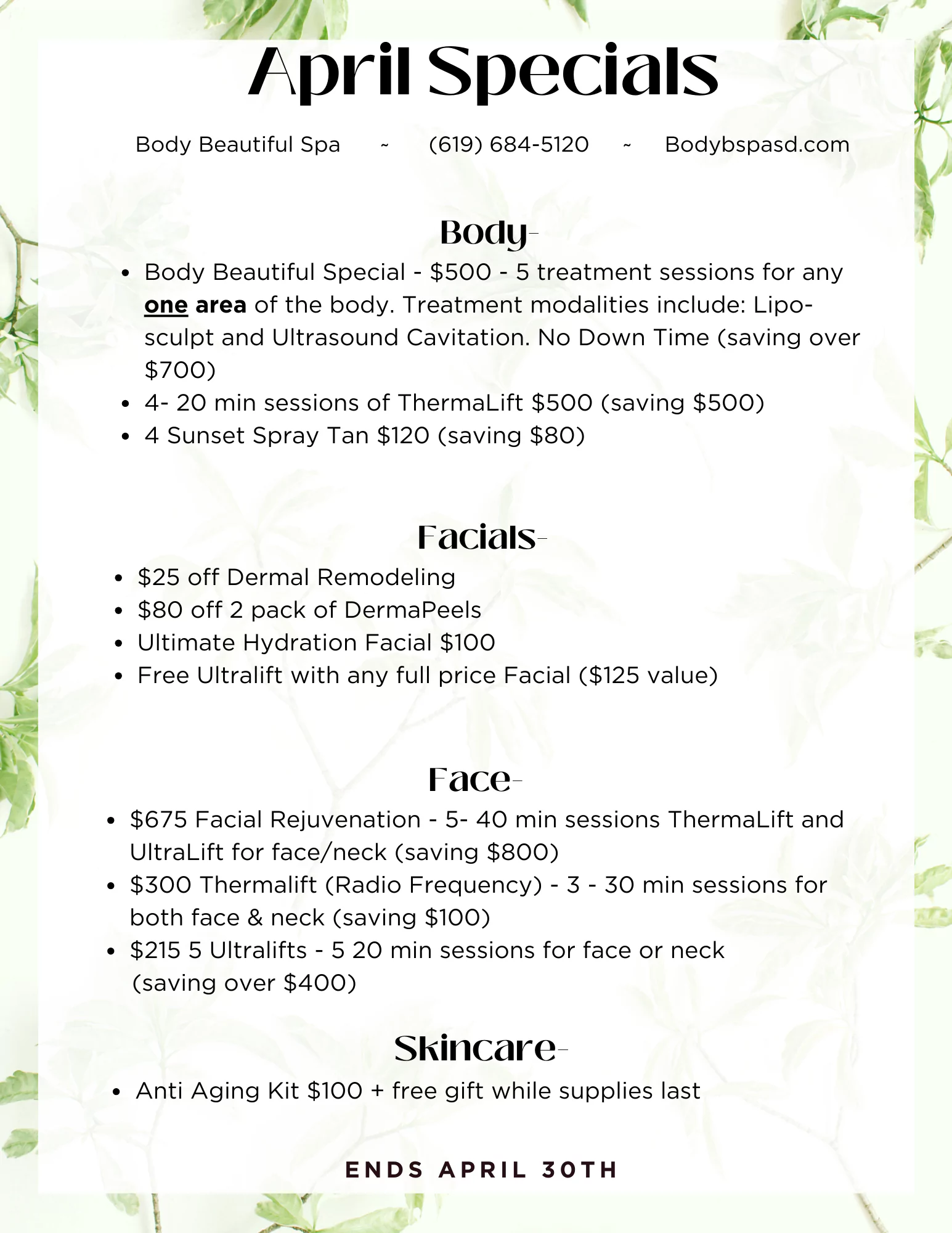 Our Promotions & Offers | Body Beautiful Spa